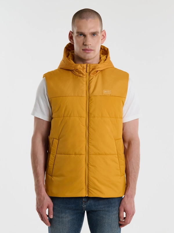 Kamizelka męska pikowana z kapturem żółta Dibor 202 - Kolor: żÓłty - 99.99