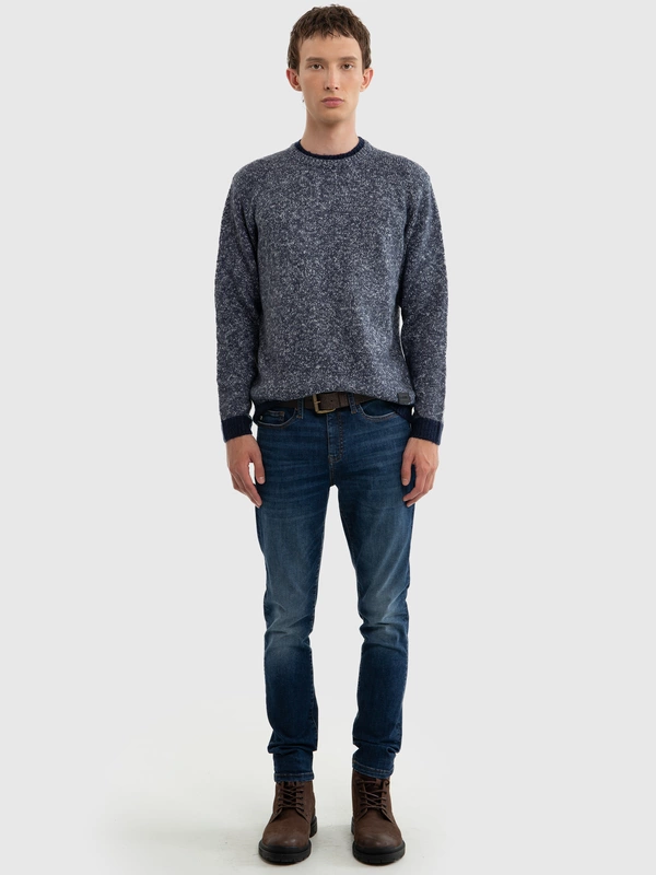 Sweter męskie z kontrastowymi ściągaczami granatowy Softon 403 - Kolor ...