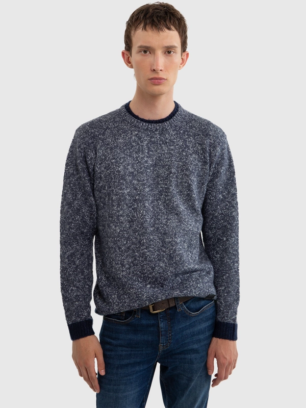 Sweter męskie z kontrastowymi ściągaczami granatowy Softon 403 - Kolor ...