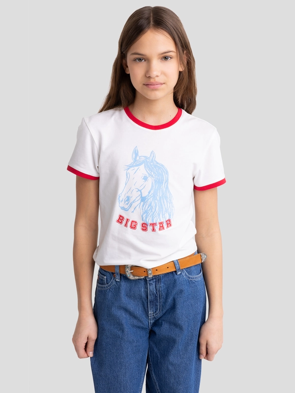 Koszulka dziewczęca z kontrastowym wykończeniem biała Bettara 100 ...