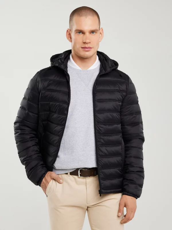 Czarna pikowana kurtka męska z kapturem Acarf 906 | Bigstar.pl